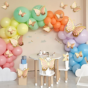 Kigeli 20 Pcs Butterfly Party Decorations Large Butterfly 3D Butterfly Centerpieces Gold Butterfly Wall Decor Paper Butterfly Cutouts for Baby Shower Wedding Party Room, 4 Sizes(Gold and Pink)