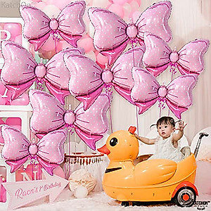 KatchOn, Big Pink Bow Balloons - 35 Inch, 8 Pieces | Bow Balloon, Baby Shower Decorations for Girl | Bow Balloons for Girls Gender Reveal Decorations | Bow Foil Balloons, Mouse Birthday Party Supplies