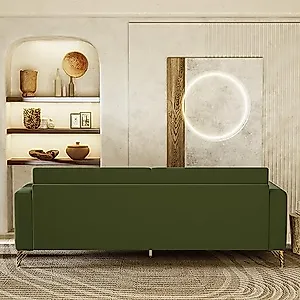 LostCat 85'' Velvet Sofa, Chesterfield Velvet Comfy Sofa Couch with Extra Deep Seats, Upholstered Mid-Century Modern Love seat, Modern Sofa- 3 Seater Sofa with Extra Deep Seats, Green