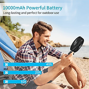 10000mAh Portable Personal Handheld Fan, Battery Powered & USB Rechargeable Cooling Desk Fan, 40H Working Time, Fast Charging, Battery Operated Hand Fan, Mini Fan For Indoor & Outdoor Travel Camping