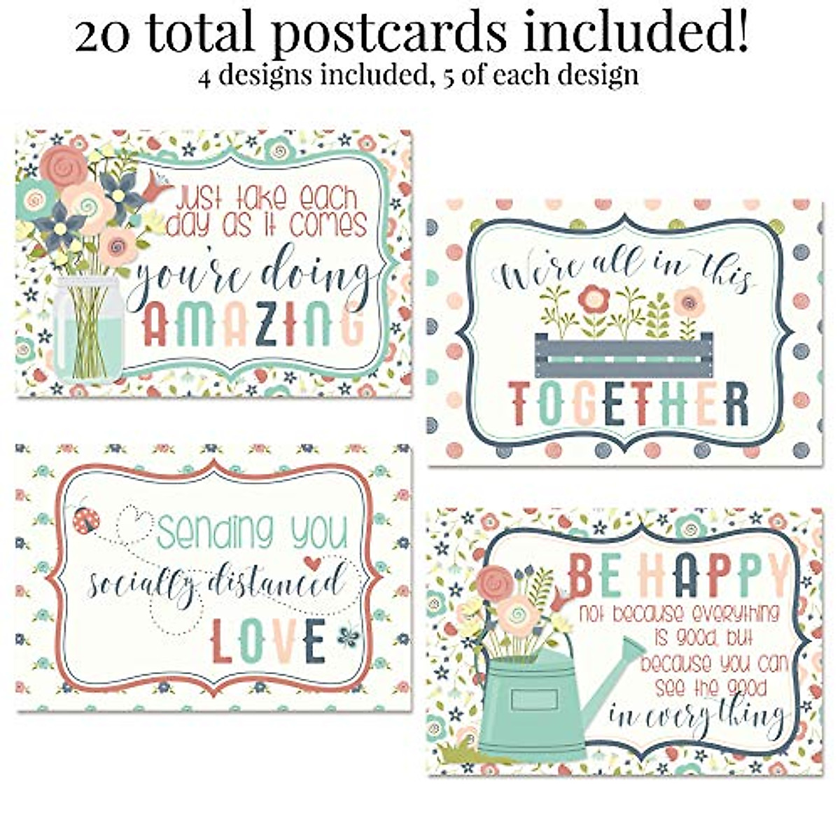 Thinking of You Blank Postcards To Send To Friends & Family, Total of 20 4"x6" Fill In Notecards (5 of each design) by AmandaCreation