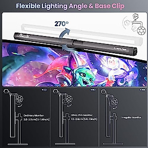 Quntis Monitor Light RGB Backlight, Eye-Care Dual Light Computer Light Bar Gaming Office Desk Lamp, 15 Modes Dimmable Backlight, 3 Color Temperature Adjustable Brightness, Ra95 Screen Light Bar