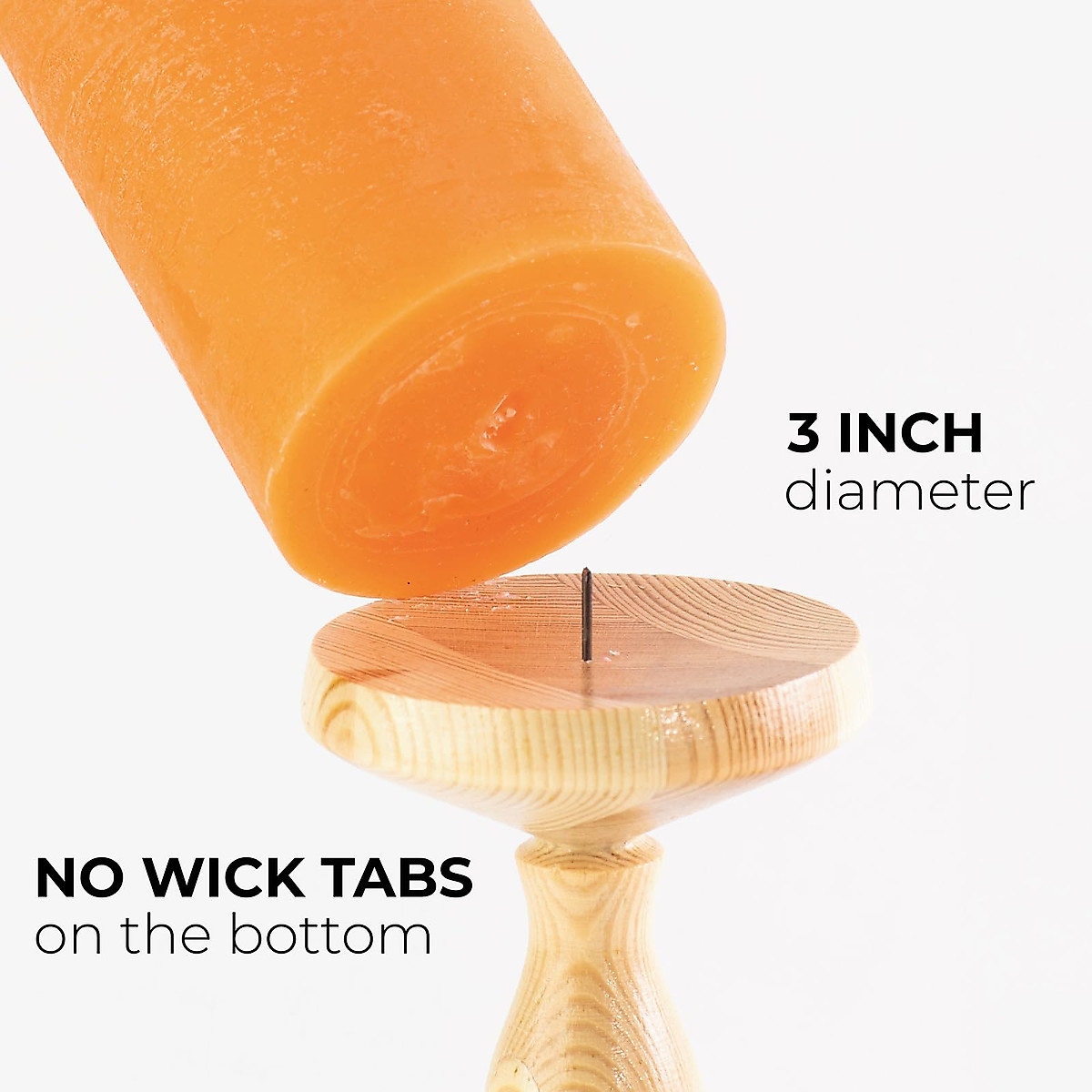 CANDWAX 3x3 Pillar Candle Set of 3 - Decorative Rustic Candles Unscented and No Drip Candles - Ideal as Wedding Candles or Large Candles for Home Interior - Orange Candles