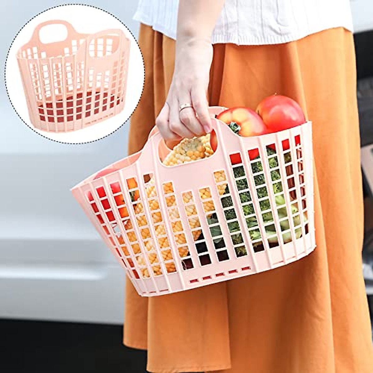 UPKOCH Shower Basket 2pcs Multi- function Shower Basket Collapsible Desktop Plastic Handheld Baskets Shopping Storage with for Laundry Home Foldable Portable Design Grocery Fruits Pink