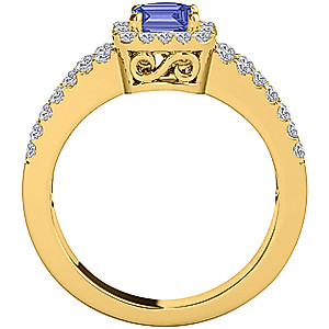 AoneJewelry Sapphire Gemstone Engagement Rings for Women |10K Yellow gold 2.1 carat Blue color Round Cut Prong Setting Genuine Diamond Wedding Jewelry Collection