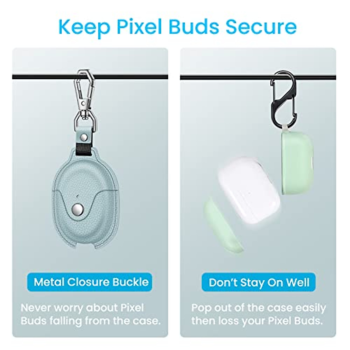 Fintie Protective Case for Pixel Buds A-Series (2021) / Pixel Buds 2 (2020), Premium PU Leather Slim Fit Metal Snap Closure Portable Cover Skin with Keychain, Ice Blue