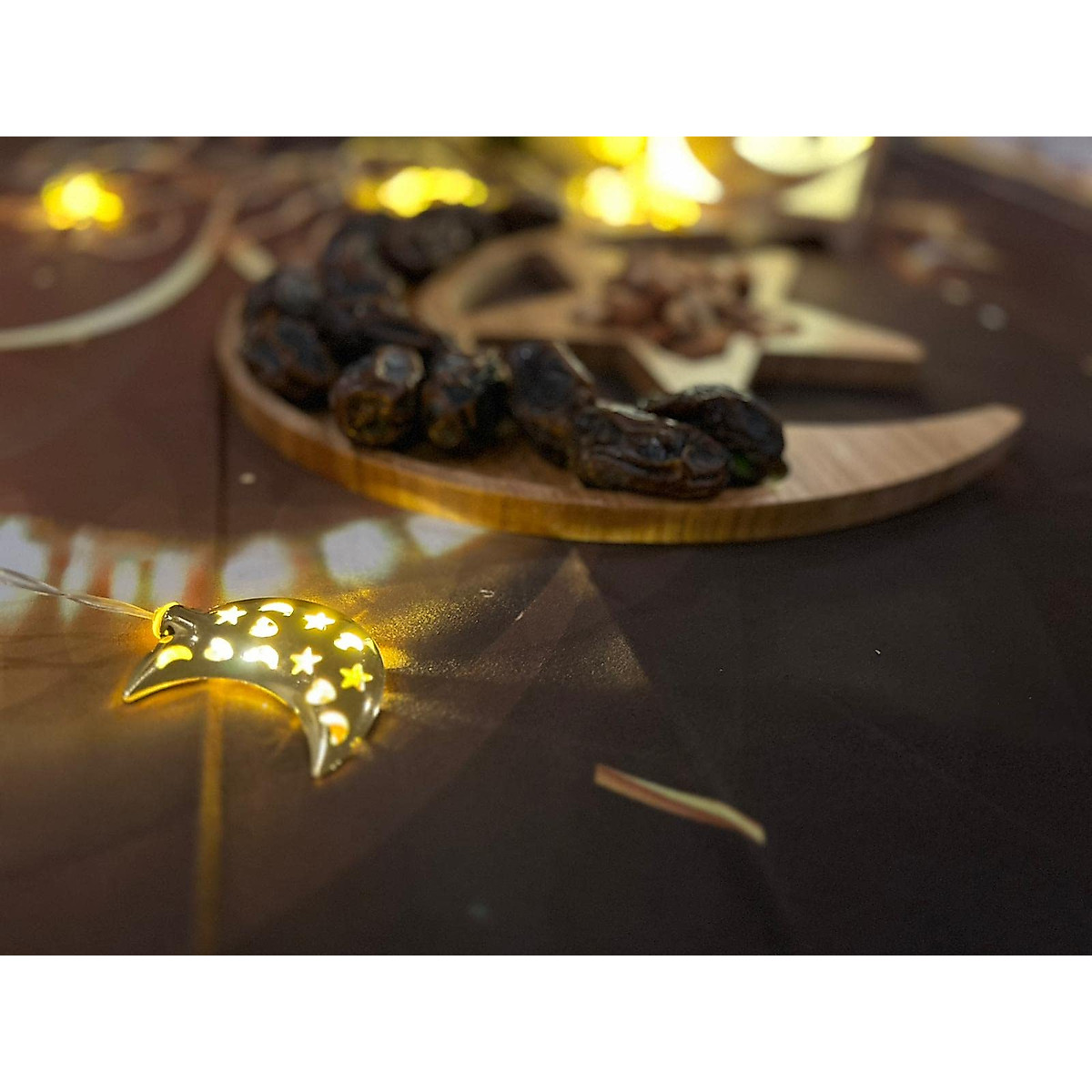 Eid Gift Crescent Moon Star Tray, Eid Décor, Eid Party Platter, Iftar Décor, Appetizer Serving Tray Party Serving Tray Wooden Tray for Stones, Wooden Tray (3 Pcs/Set)