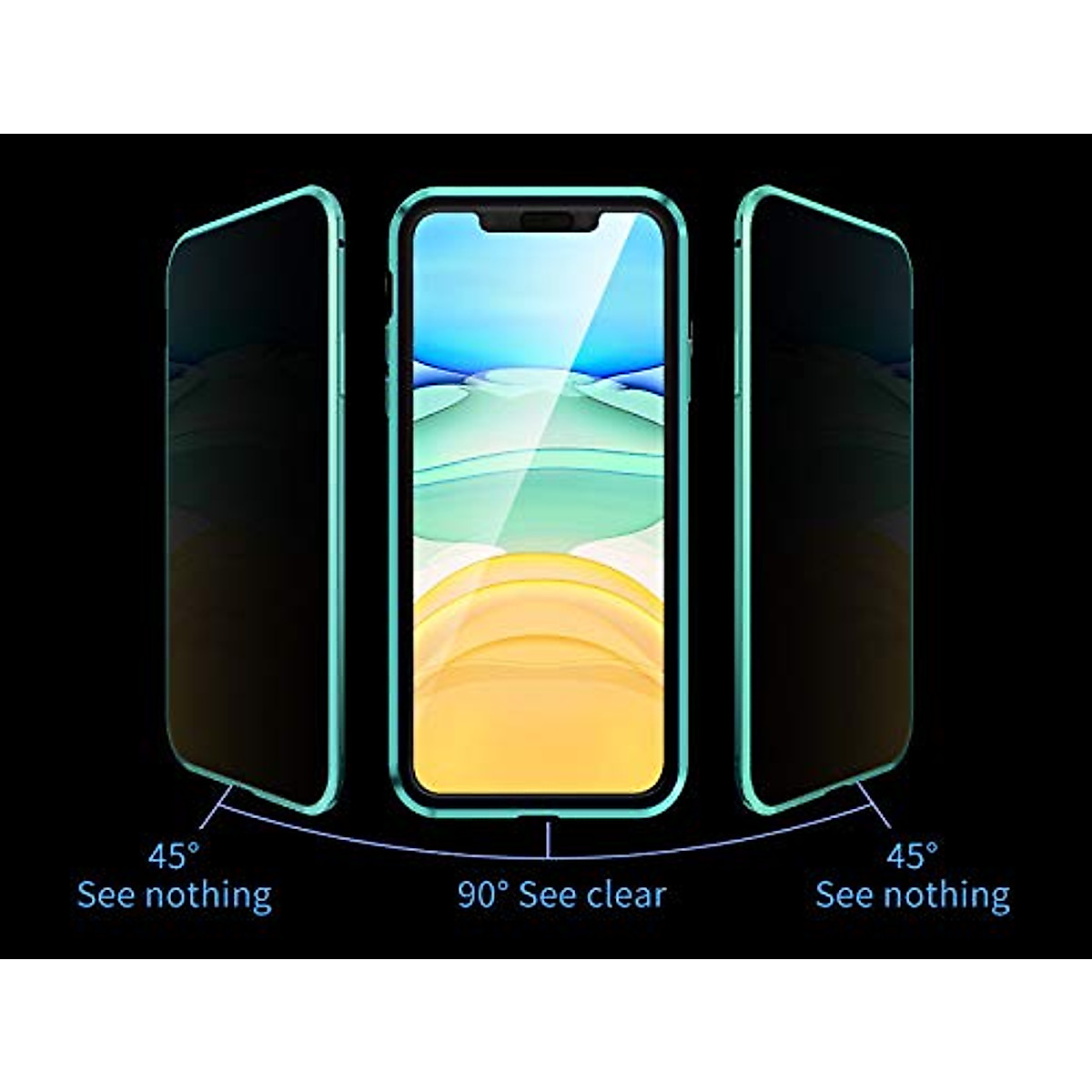 Guppy for iPhone 11 Magnetic Case, Case with Built in Privacy Screen Protector Anti Spy Tempered Glass Slim Metal Aluminum Shockproof Cover Hard Drop Proof Protective Wireless Charging Support