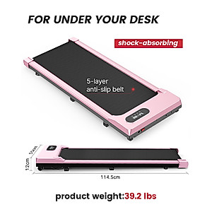 Walking Pad Treadmill, 5.0MPH Portable Under Desk Treadmills for Home Office, 3 in 1, No Assembly Required, Remote Control, 300 Lb Capacity (Pink)