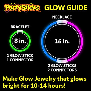 PartySticks Glow Sticks Party Supplies 300pk - 8 Inch Glow in The Dark Light Up Sticks Party Favors, Glow Party Decorations, Neon Party Glow Necklaces and Glow Bracelets with Connectors