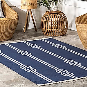 nuLOOM Ida Coastal Ropes Indoor/Outdoor Fringe Area Rug, 8' x 10', Blue