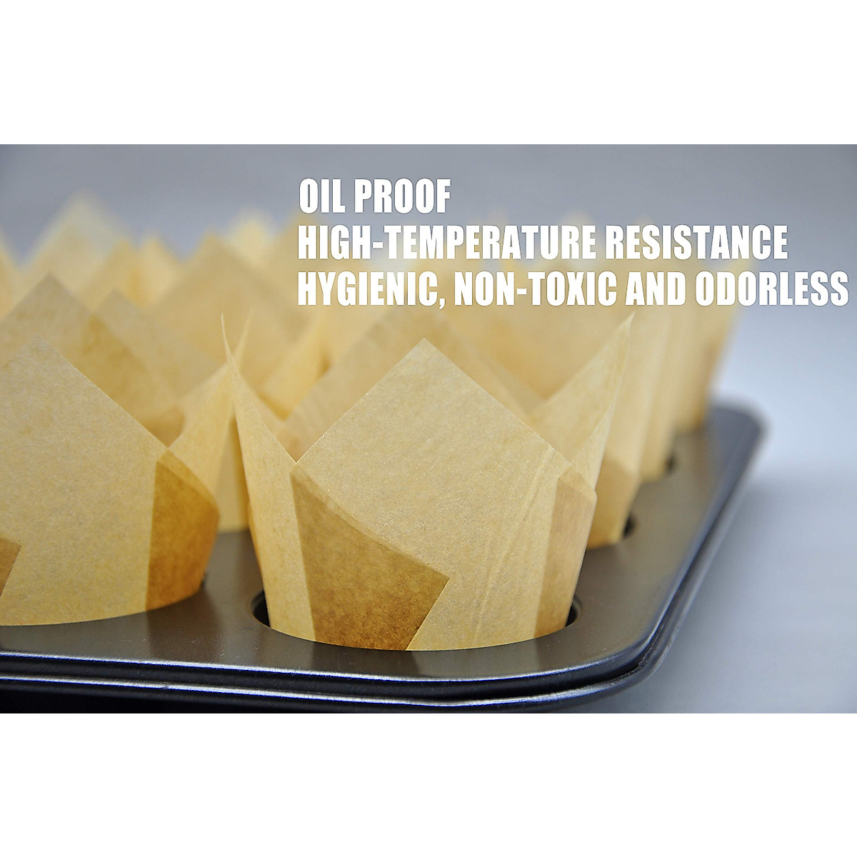 QLSmypkg Muffin Greaseproof paper Baking cupcake cups, 2" x 3 1/2" Natural Tulip Baking Cup Case of 125 pcs (125, Standard)