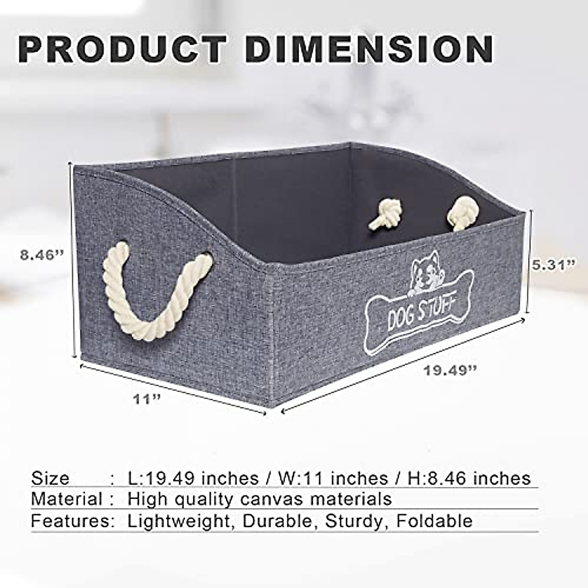 Vumdua Large Dog Toy Box - Trapezoid Dog Toy Bin with Handles, Collapsible Pet Supplies Storage Basket, Perfect for Organizing Dog Cat Toys and Accessories