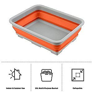 Collapsible Ice Bucket - 10-Liter Portable Outdoor Multi-Use Basin, Dish Tub, and Storage Basket for Camping and Tailgating by Wakeman (Orange)