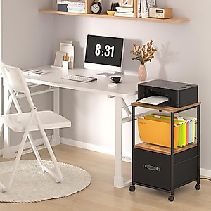 VECELO File Cabinet with Open Storage Shelf, Rolling Printer Stand with Large Fabric Drawer, Suitable for Letter Size, Ideal for Small Spaces, Home Office, Easy to Install, Brown