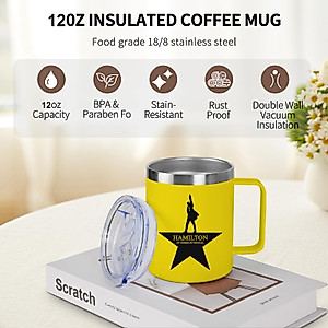 WFSJRED Theater Gifts 12 oz Insulated Mug for Coffee Mug with Leak-Resistant closeable hot lid for hot Drinks with Handle Broadway Gifts for Musicians (HAMILTON)