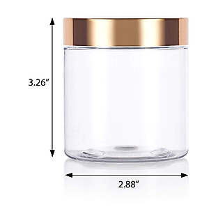 8 oz / 240 ml Clear PET Plastic Refillable Jar with Luxury Gold Metal Overshell Lid (6 Pack)