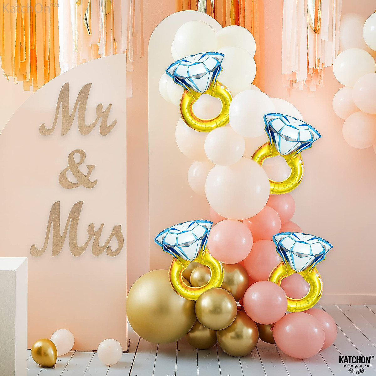 KatchOn, Cute Diamond Ring Balloon - Pack of 4, 18 Inch | Bachelorette Party Decorations | Engagement Ring Balloons for Engagement Party Decorations | Bridal Shower Decorations | Bachelorette Balloons