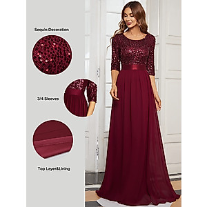 Ever-Pretty Women's Elegant A Line Crew Neck Half Sleeve Sequin Maxi Evening Dress Burgundy US24