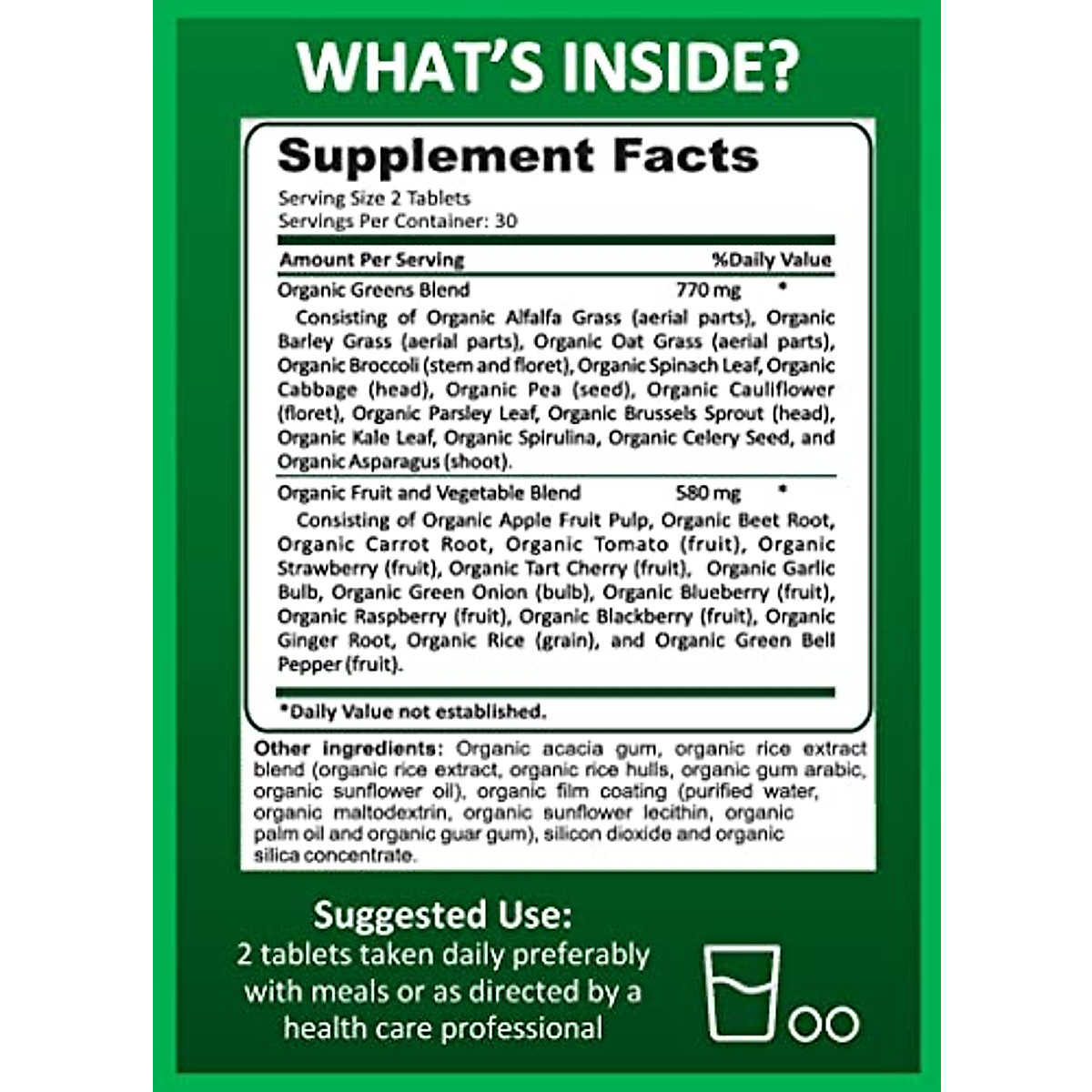 Potent Garden 2-Pack Organic Superfood Greens, Fruit and Veggie Supplement Rich in Vitamins & Antioxidants with Alfalfa, Beet Root & Tart Cherry to Boost Energy, Immunity & Gut Health, 120 Ct