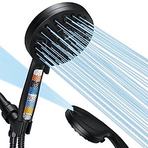 Sosirolo Filtered Shower Head with Hose, High Pressure Showerhead with Handheld, 10 Spray Modes Shower Head with Bracket and 15 Stage Water Softener Filters for Hard Water Black