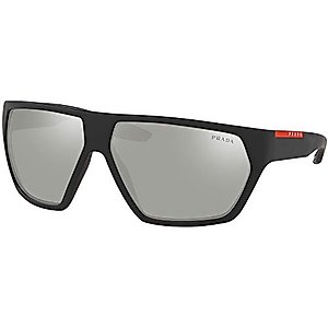 Prada Linea Rossa PS 08US DG02B0 Black Plastic Geometric Sunglasses Grey Polarized Lens
