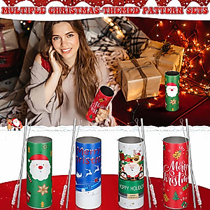 Mifoci 4 Pcs Christmas Skinny Tumblers Set 20 oz Christmas Stainless Steel Tumbler with Lid and Straw Christmas Double Insulated Cup Coffee Mug Tumbler Xmas Gift Set for Women Men Family, 4 Styles