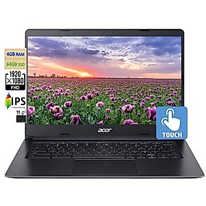 acer 2023 Flagship Chromebook 14" FHD 1080p IPS Touchscreen Light Computer Laptop, Intel Celeron N4020 (Upto 2.6GHz, 4GB RAM, 64GB eMMC, HD Webcam, WiFi 5, 12+ Hours Battery, Chrome OS+MarxsolCables