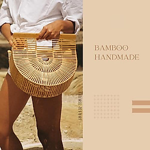 RULER TRUTH Handbag for Women Tote Bamboo Bag by Handmade Straw Bag,Natural Bamboo Purse for Summer Beach (Original, S)