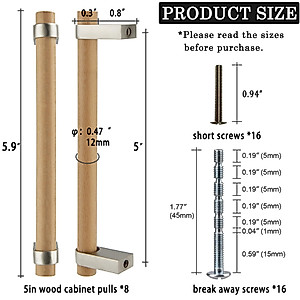 foxwake Wood and Silver Cabinet Handles 5inch Hole to Hole, 8Pack Modern Metal Drawer Pulls Mid Century Kitchen Cabinet Hardware, Center to Center Dresser Hardware Pulls and Knob
