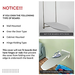 Encasa Homes Replacement Ironing Board Cover with Extra Thick Pad, Plain Colors, Elasticated, (Fits Standard X-Large Boards of 57"x22") Heat Reflective, Scorch Resistant, Heavy Duty - Grey