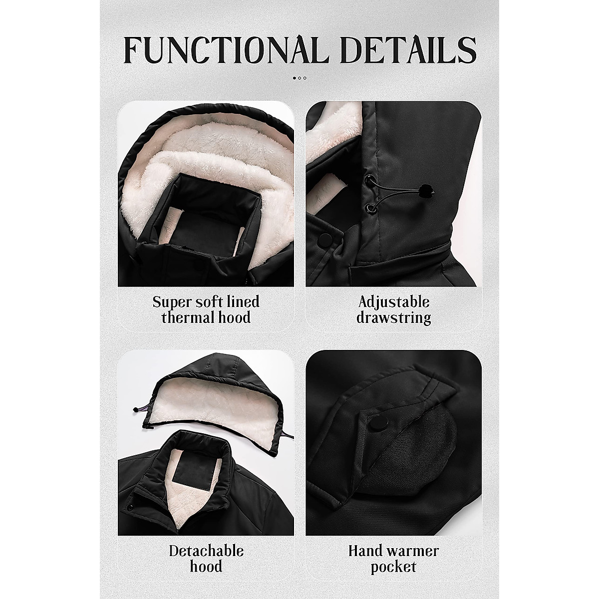 Chrisuno Women's Lightweight Thicken Puffer Coats Warm Parka Padded Winter Hooded Insulated Jacket Overcoat Black XL