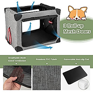 Giantex Folding Dog Soft Crate - Collapsible Pet Carry Case with 3 Mesh Doors, Removable Pad, Metal Frame, Washable Fabric, Portable Dog Kennel for Indoor Outdoor (Medium: 26" L x 18" W x 18" H)