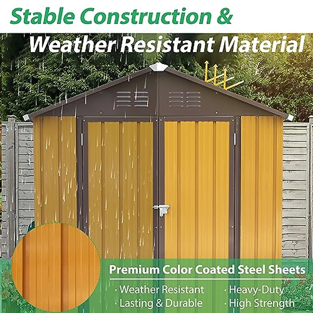 Evedy Storage Shed 6x4ft,Outdoor Storage Shed Organizer,Metal Garden Tool Shed,Outside Sheds & Outdoor Storage Galvanized Steel with Waterproof Roof,Lockable Door for Backyard,Patio,Lawn,Yellow