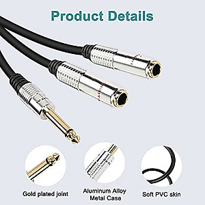 XMSJSIY 6.35mm TS Guitar Signal Audio Y Splitter Cable, 1/4" Male to Dual Mono 1/4" Female Adapter with Gold-Plated OFC HiFi TS Speaker Headphone Extension Cable-0.5M/1.6FT