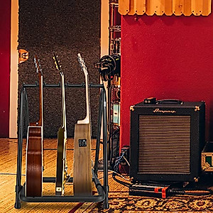 Pyle Foldable Universal Multi 3 Stand Portable Collapsible Instrument Floor Guitar Rack Holder w/Foam Padding-for Acoustic, Electric, Bass Guitar & Guitar Bag/Case PGST33,Black