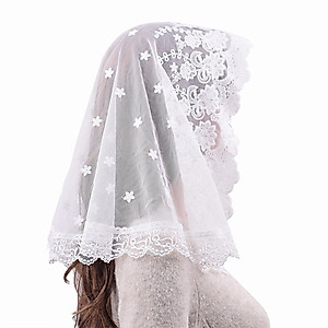 TREORSI White Veil Lace Mantilla Catholic Church Chapel Veil Head Covering Latin Mass