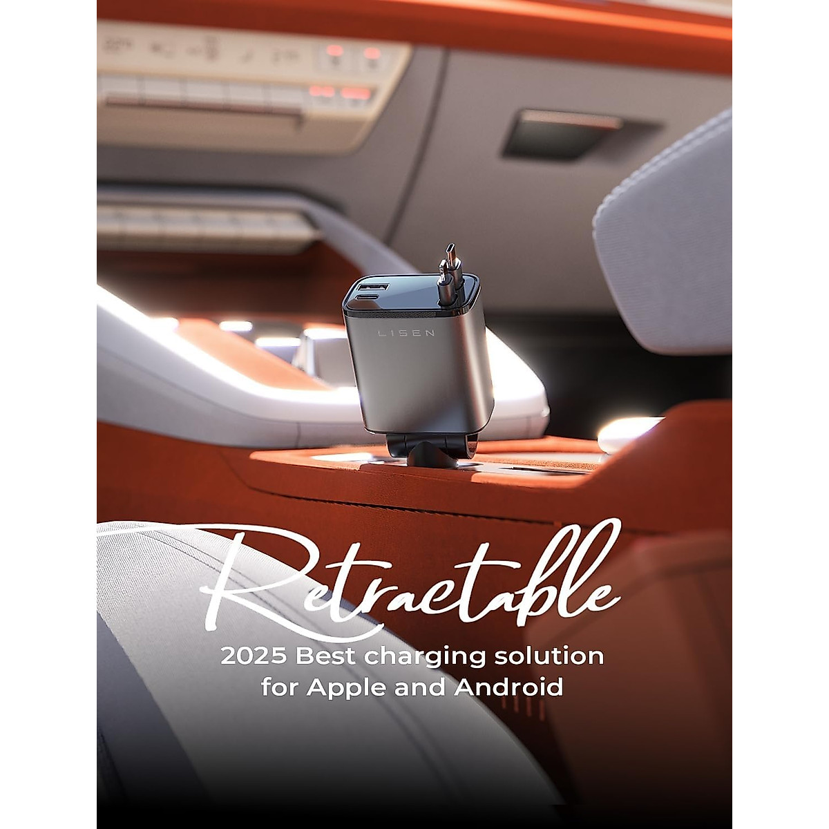 LISEN Retractable Car Charger [69W USB C Car Accessories Adapter ] for iPhone 16 USB C Charger Fast Charging, Travel Essentials Gifts for Women Men, Road Trip Essentials for iPhone 16e 16 15 14 13 12