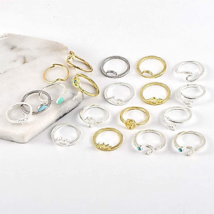 YOOESTORES82 Boho Stackable Ring Set for Women.Turquoise Star Moon Knuckle Rings Midi Finger Rings Set Retro Wave Peak Sea Stacking Joint Ring Sets