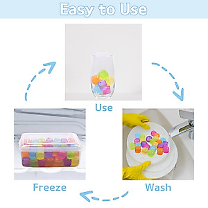 Reusable Ice Cube with Lid & Bin, 60 Pack Plastic Ice Cubes for Drinks BPA Free, Colorful Refreezable Square Ice Cubes for Water Bottles, Whiskey, Vodka, Coffee, Beer or Wine, Non-Diluting