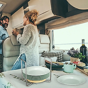 Piconico Plate Holder for Kitchen Drawers - Bamboo Dish Racks for Kitchen Counter 2Pcs Small & Large - Adjust 6.75" to 12.5" Stainless Steel Plate and Bowl Organizer for Cabinet, RV, Countertop