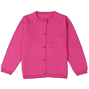GSVIBK Girls Cardigan Long Sleeve Crewneck Cardigans Solid Knit Button Sweater Cardigan Baby Girl 6112 Rose Red 5-6Y