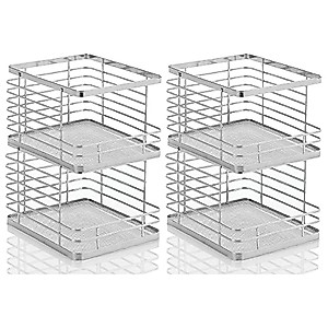 mDesign Stacking Wire Baskets Food Organizer Storage Metal Basket with Open Front for Kitchen Cabinet, Pantry, Cupboard, and Shelves - Organize Fruits, Snacks, and Vegetables - 4 Pack - Chrome
