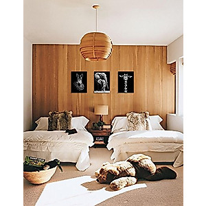 Visual Art Decor Black and White African Wildlife Canvas Wall Art Animal Zebra Giraffe Elephant Portrait Picture Poster Artwork for Home Living Room Bedroom Room Kids Room Office Wall Decoration Ready to Hang