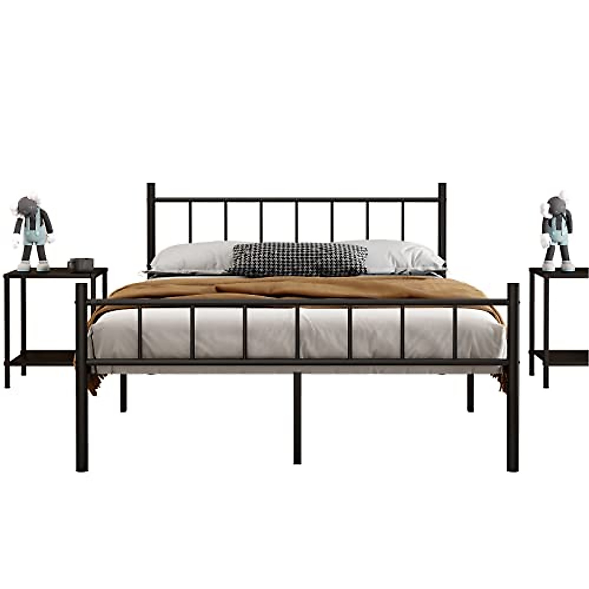 NEW JETO Full Size Platform Bed Frame-Heavy Duty Steel Slats Support King Bed Frame, Metal, Non-Slip Footbed Storage Space Under The Bed, Suitable for Bedroom, Dormitory, Hotel