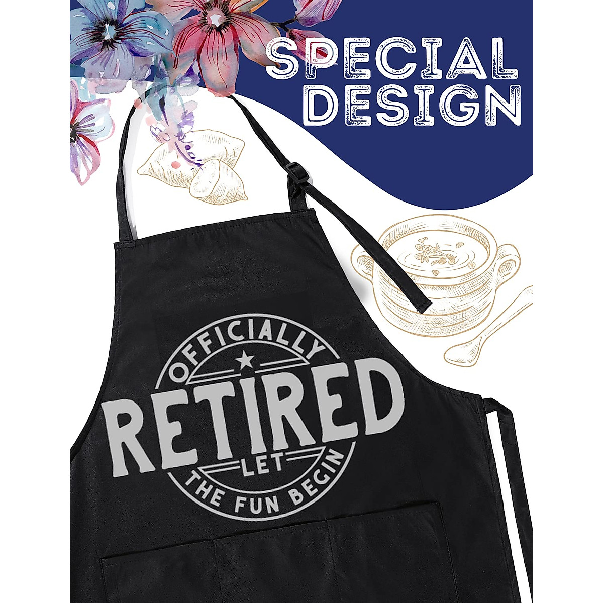 InnoBeta Retirement Gifts for Women/Men, Retirement Apron with Pockets and Adjustable Neck Strap, Retired Gifts - Officially Retired