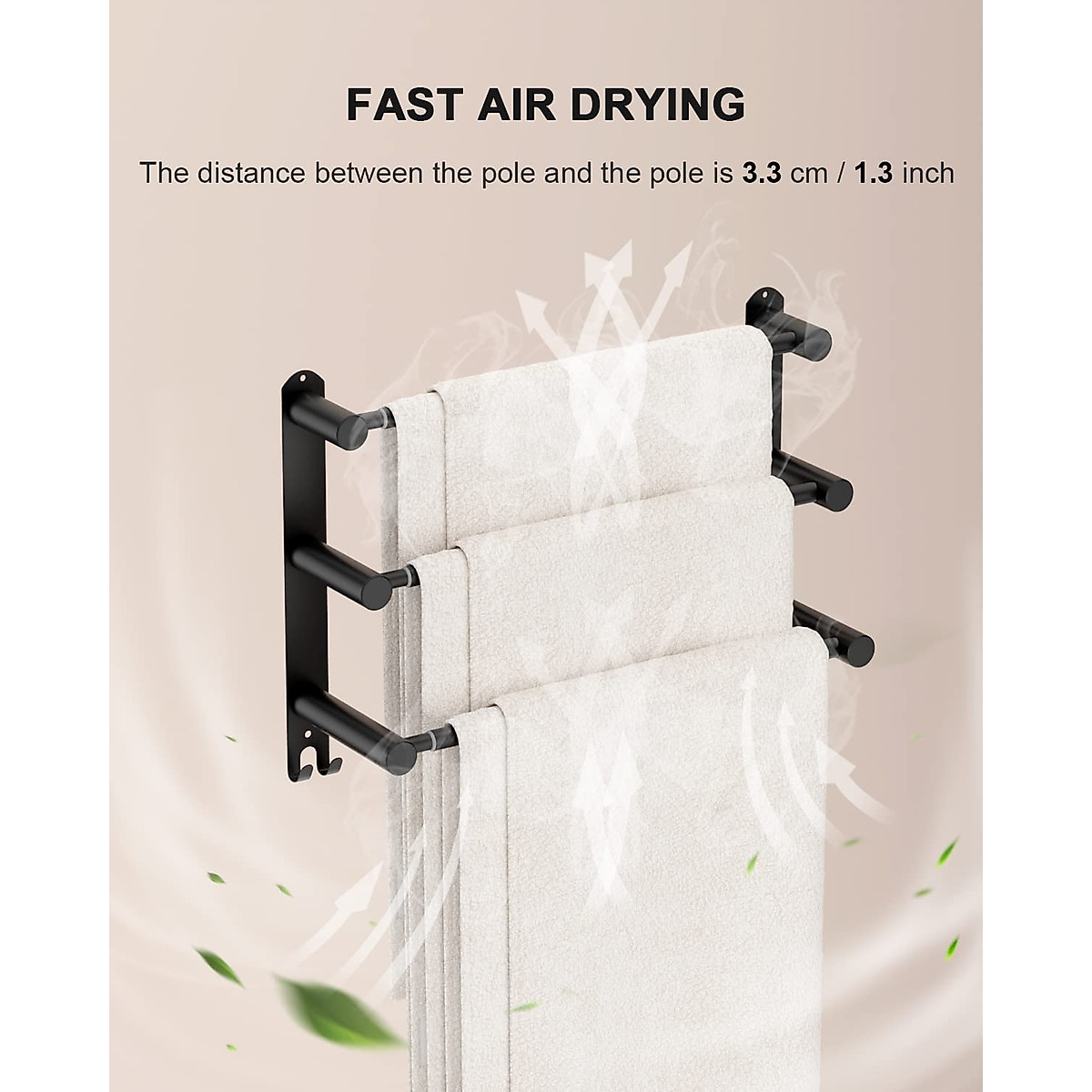 3-Tier Adjustable Ladder Bath Towel Bar 16 to 27.6 Inch,ZUEXT Oil Rubbed Black Stainless Steel Towel Holder, Wall Mounted Stair Towel Rod for Bathroom Kitchen,Strechable Towel Rail Racks w/Hooks