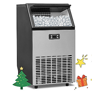 Commercial Ice Maker, 100 lbs/24h Ice Maker, Commercial Ice Maker Machine with LCD Panel, Commercial Ice Machine with 33lbs Ice Storage Capacity Ideal for Restaurant, Home and Offices, Stainless Steel