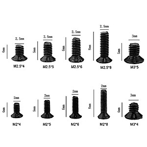 AXK GB819 M2 M2.5 M3 KM Screw Flat Head Phillips Screws Laptop Notebook Screws Set Kit for Computer Small Screw 250Pcs/500Pcs (250)