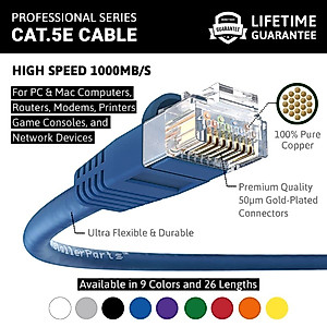InstallerParts (10 Pack Ethernet Cable CAT5E Cable UTP Booted 2 FT - Blue - Professional Series - 1Gigabit/Sec Network/Internet Cable, 350MHZ
